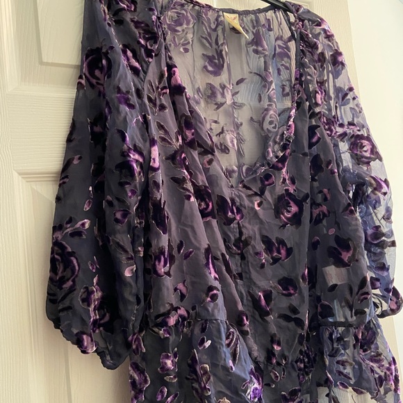 Tops | Velvet Purple Florals See Through Top | Poshmark